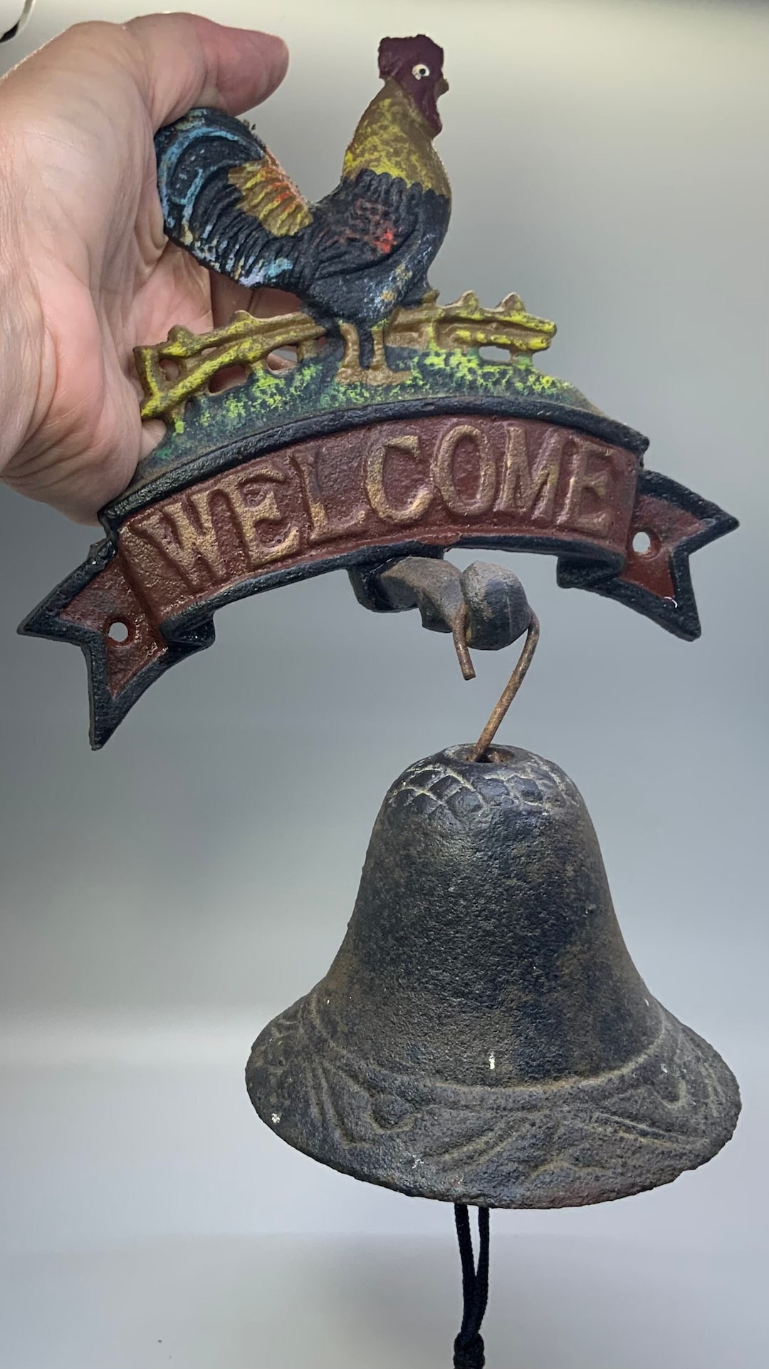 Vintage Iron Rooster and Bell With “welcome” Sign Door Bell - Etsy