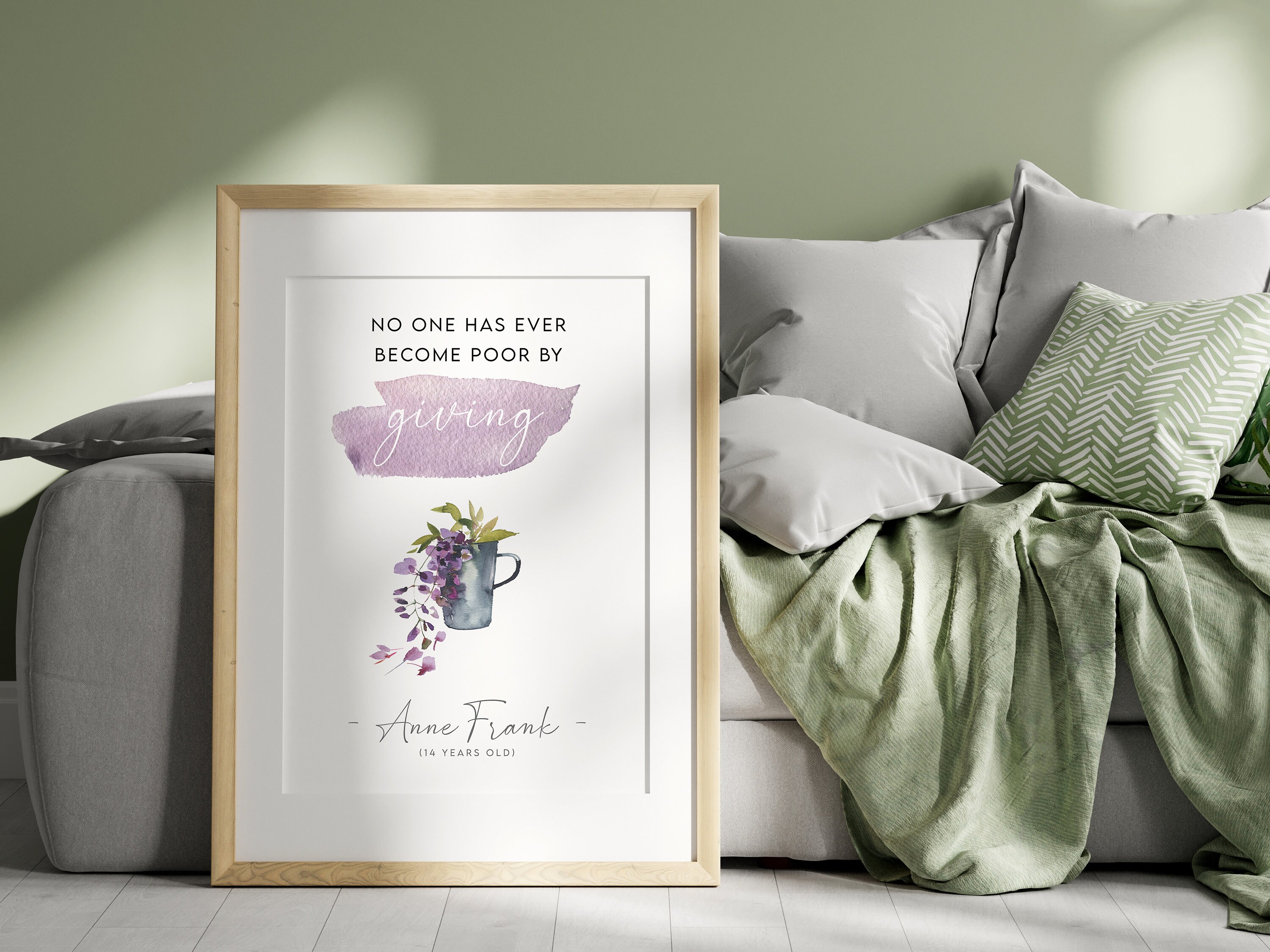 Anne Frank Quote, Digital Download Wall Art: No One Ever Became Poor by ...