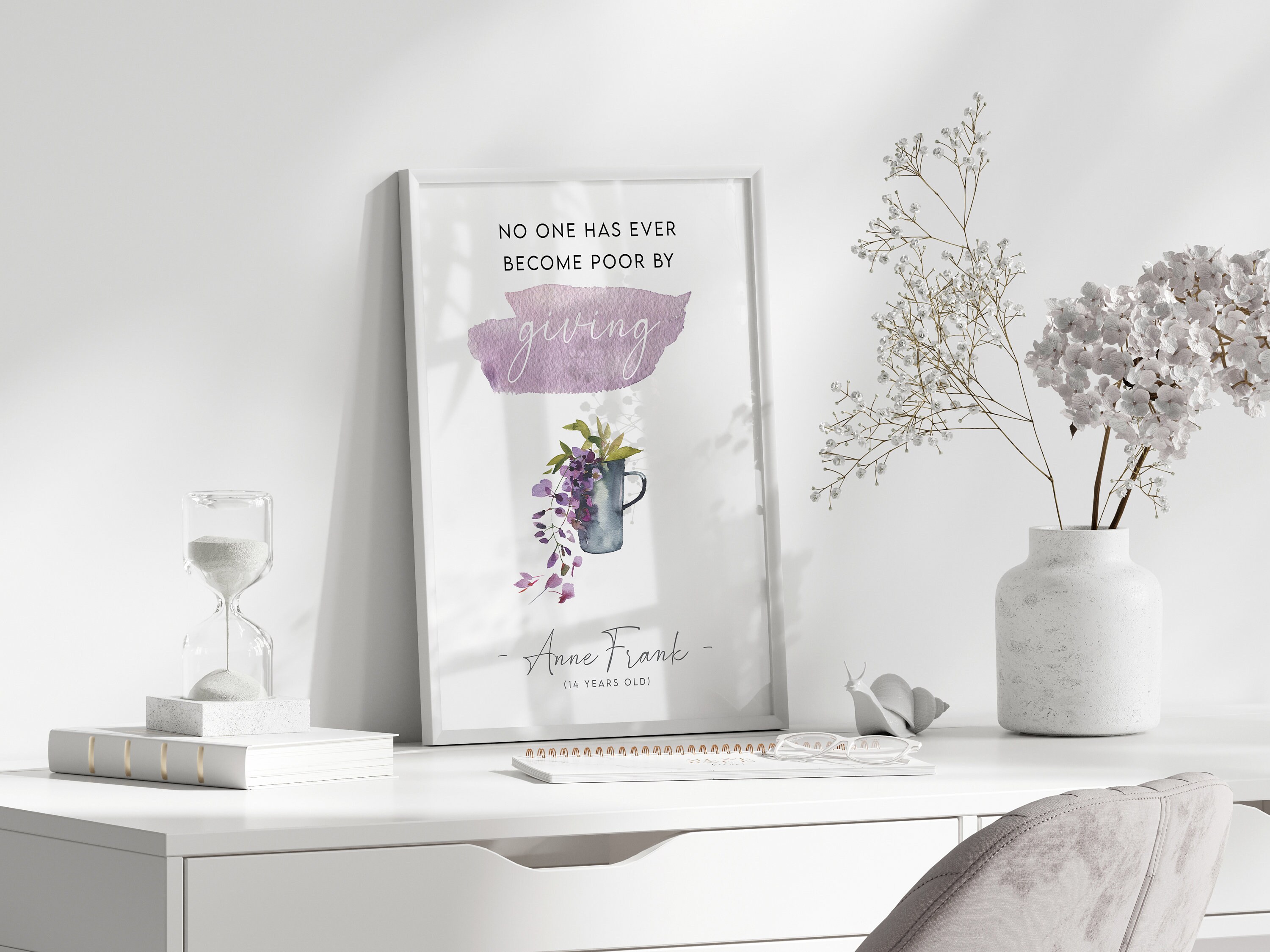 Anne Frank Quote, Digital Download Wall Art: No One Ever Became Poor by ...