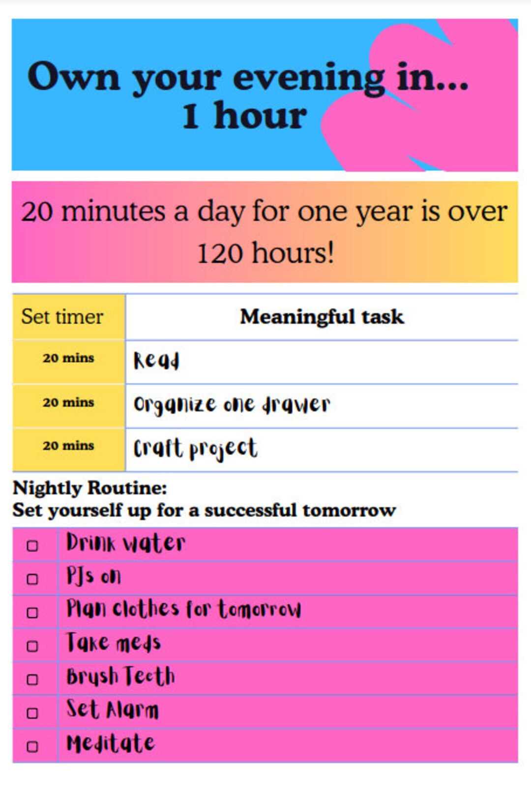 Own Your Evening in One Hour Pdf Planner Digital File - Etsy