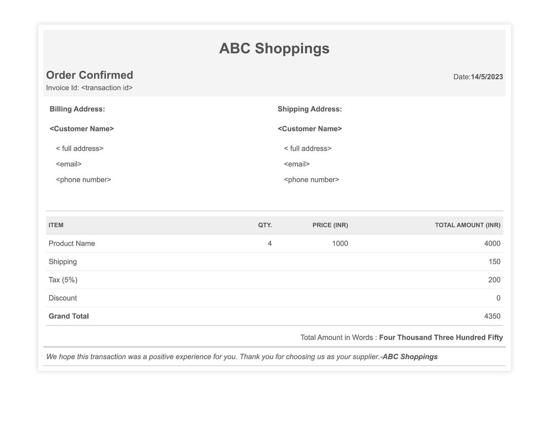 Customizable HTML Order Confirmation Invoice Template, Editable Invoice ...