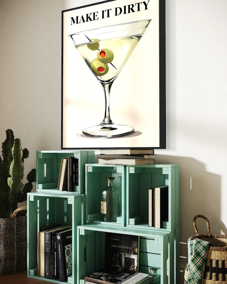 Dirty Martini Cocktail Print, Cocktail Poster, Minimalist Classic ...
