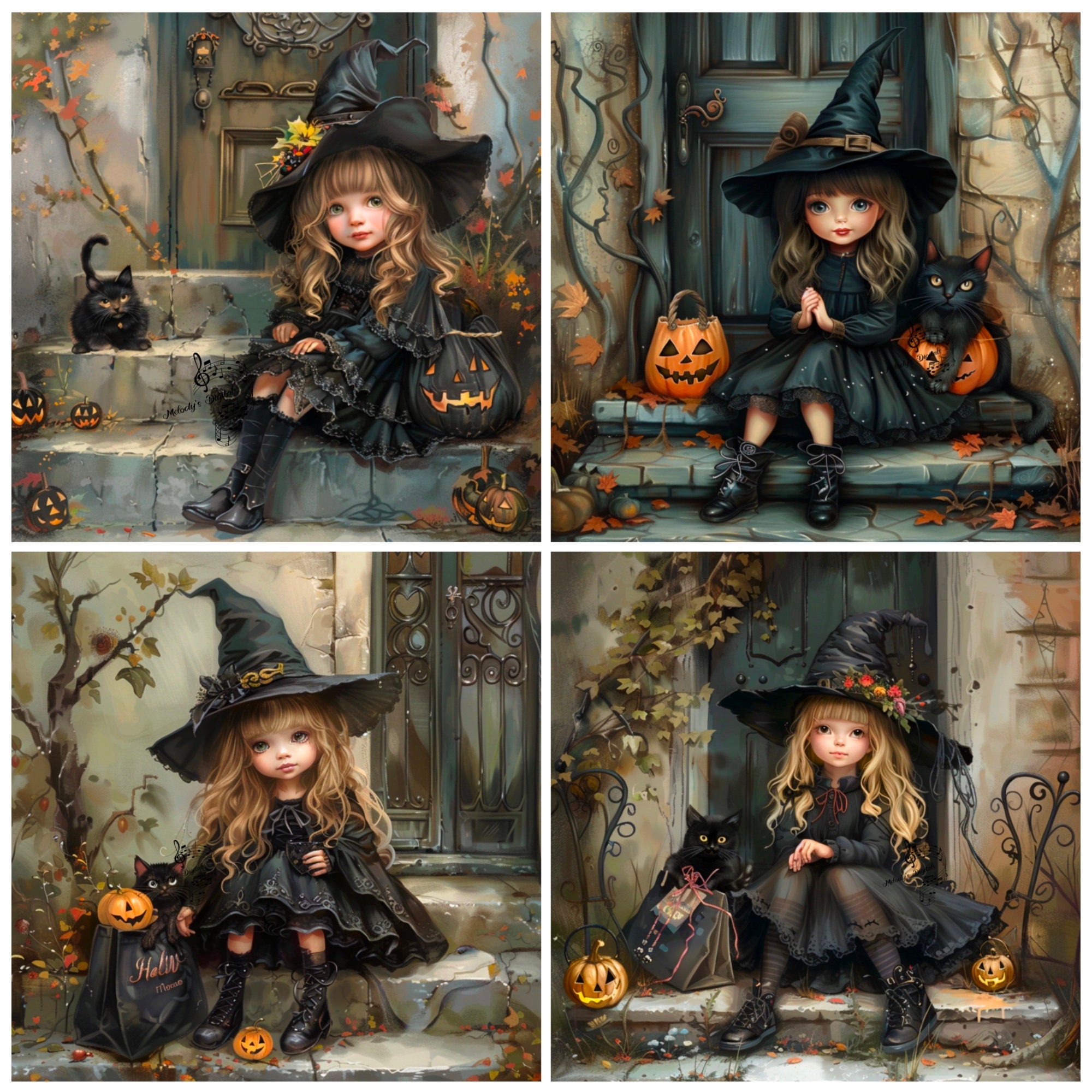 Little Girl Witches Digital Paper, Witches Digital Paper, Halloween ...