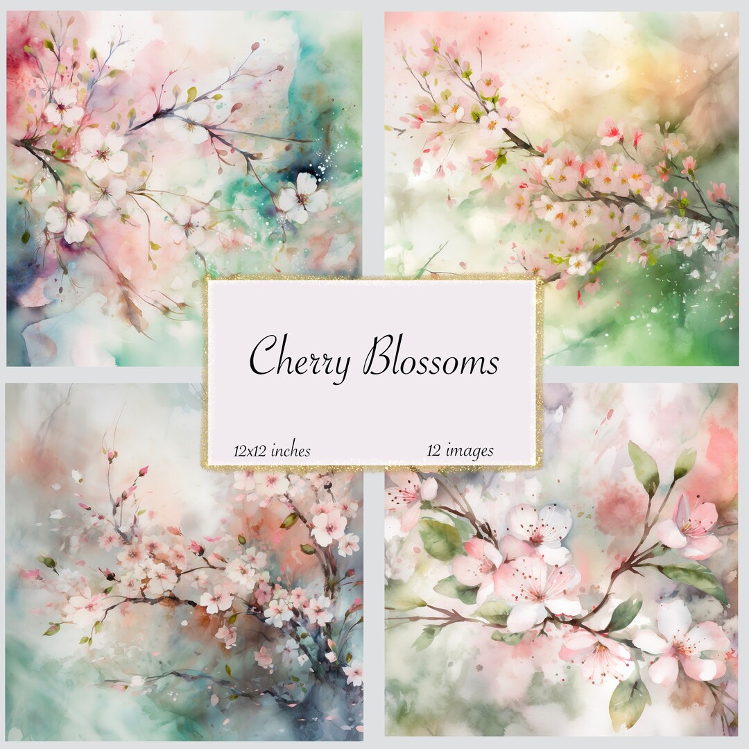 Cherry Blossoms Journal Paper, Digital Paper, Rococo Watercolor Paper ...