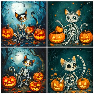 Halloween Kids Digital Paper, Skeleton Cats and Jack O Lanterns Digital ...