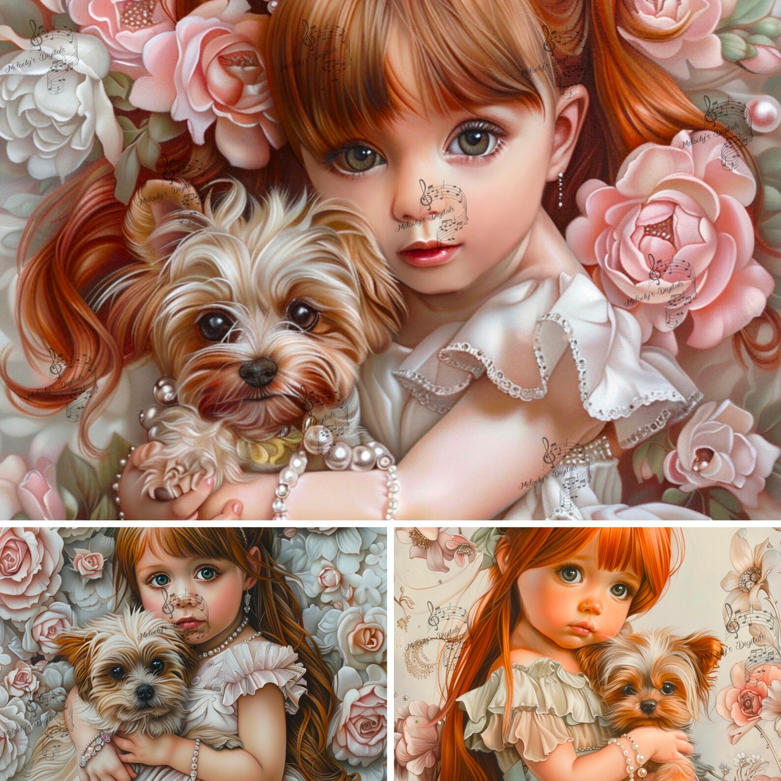 Cute Little Girls and Their Yorkie Puppies Vol 2 Art Deco Journal Paper ...