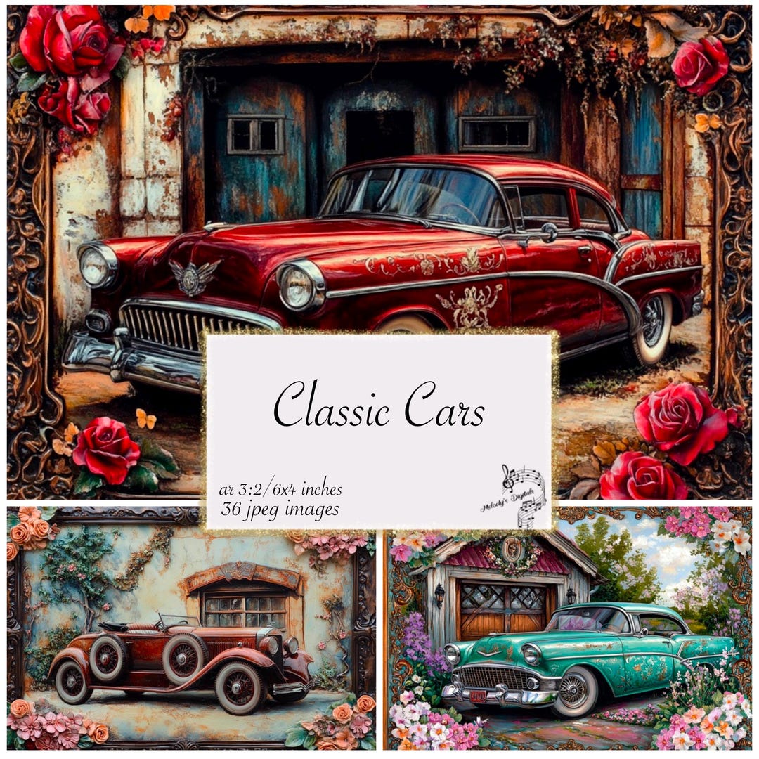 Classic Cars Journal Kit Vintage Cars Junk Journal Pages Vintage Cars ...