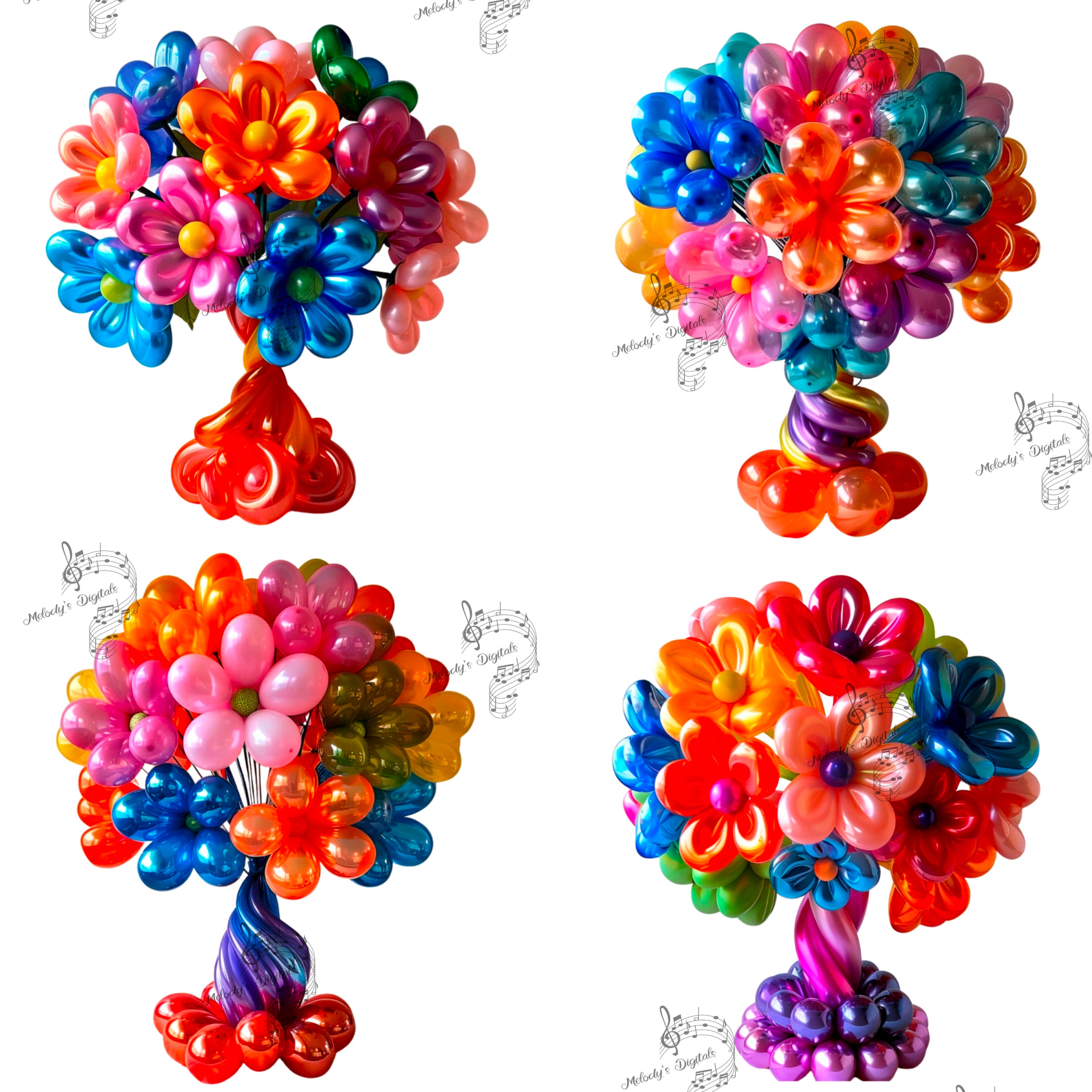 Balloon Flower Bouquets Clip Art Sublimation Designs Colorful Balloon Invitations Scrapbooking ...