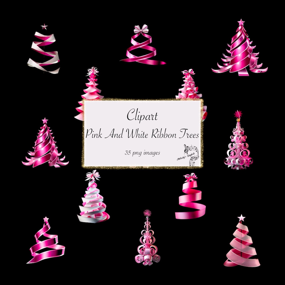 Pink and White Ribbon Christmas Tree Clipart in PNG Format, Pink ...