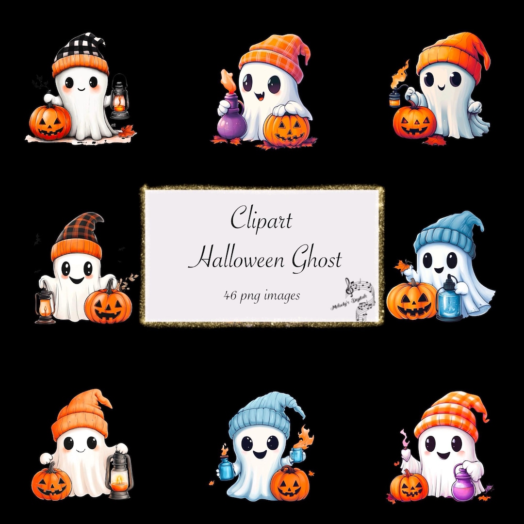 Halloween Ghosts Clipart Bundle, Cute Ghosts Png, Halloween Ghosts Clip ...