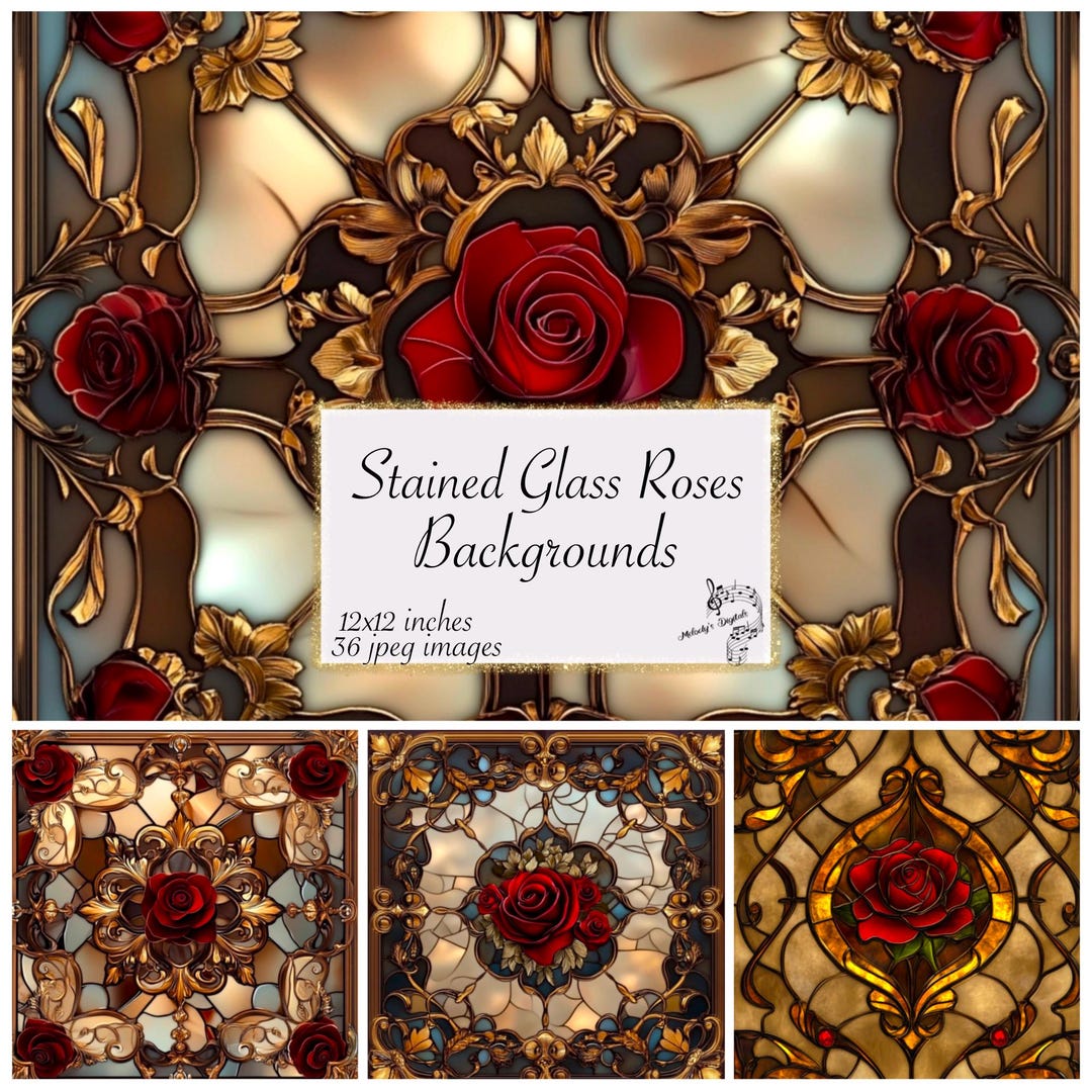 Stained Glass Rose Backgrounds, Rococo Digital Paper (digital Download ...