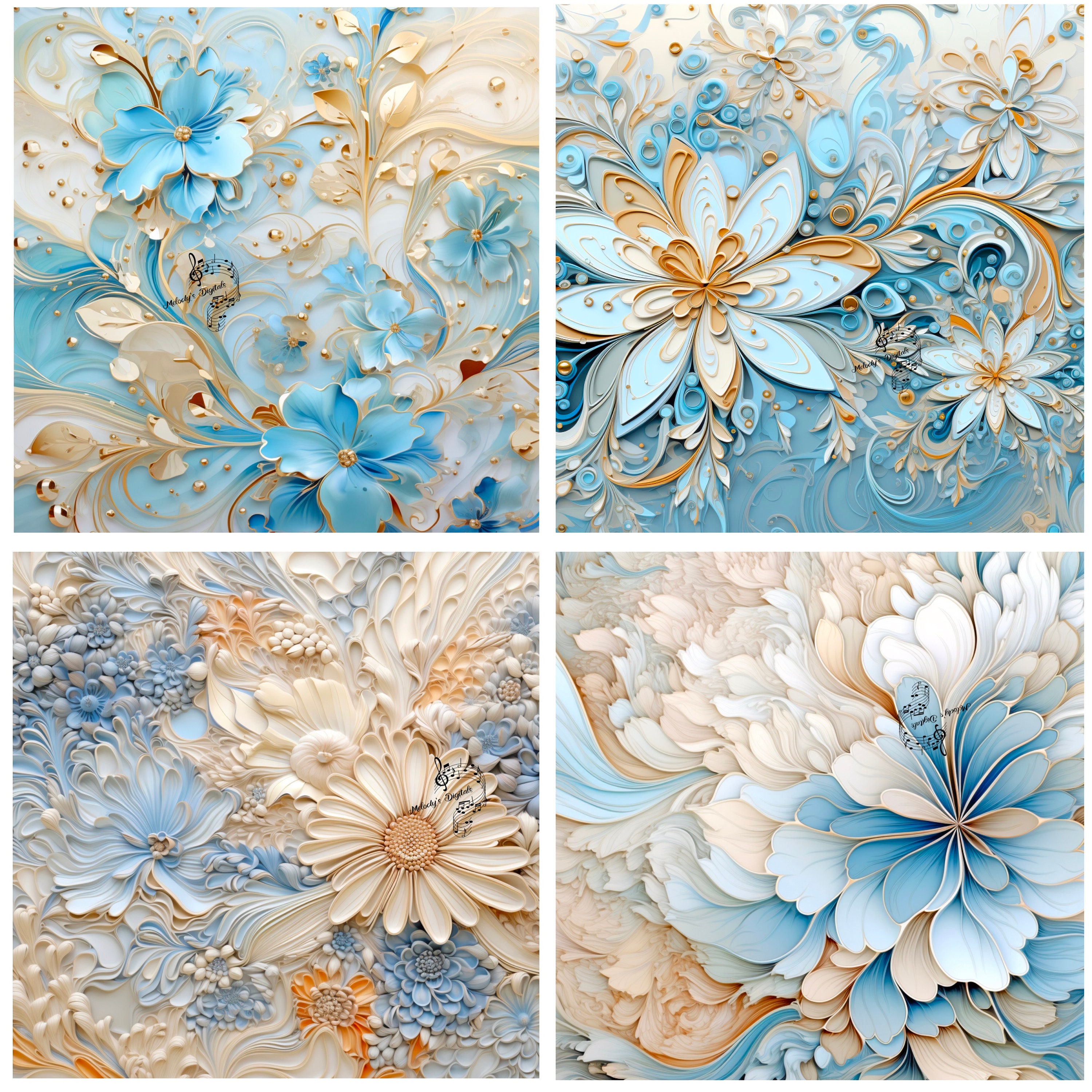 Blues and Beiges Rococo Journal Paper Junk Journal Paper Rococo Flowers ...