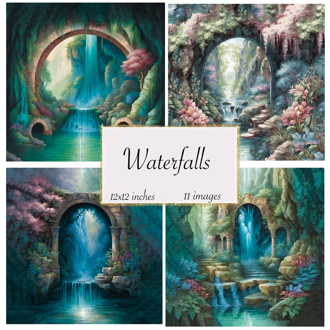 Enchanted Waterfalls Journal Paper, Junk Journal Pages 12x12 Paper ...