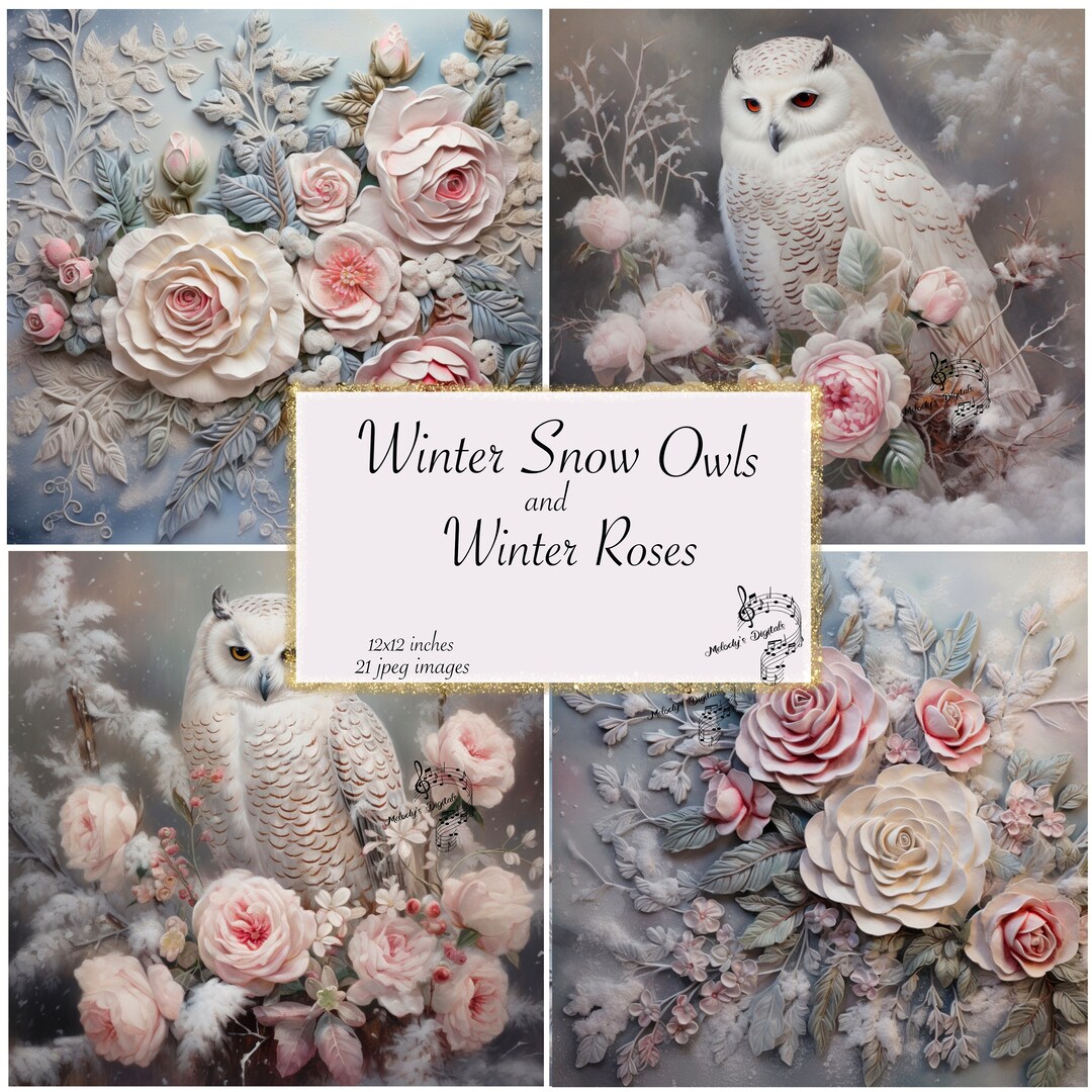 Winter Snow Owls and Winter Roses Rococo Journal Paper Owls Journal ...
