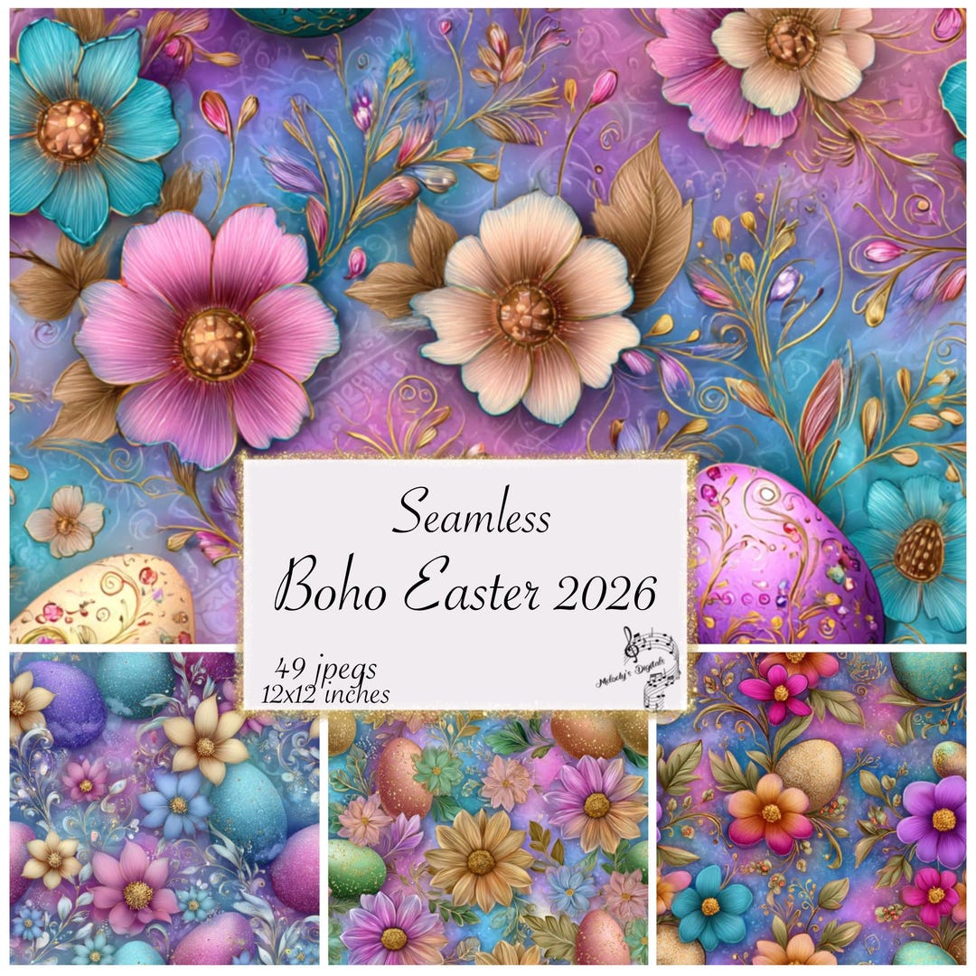 Seamless Boho Easter Eggs and Flowers, Spring Scrapbooking Paper ...