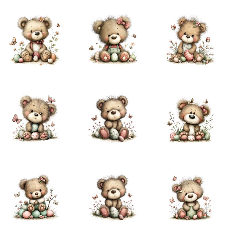 Quirky Easter Bear Clipart, Watercolor Butterflies, Spring Nursery ...