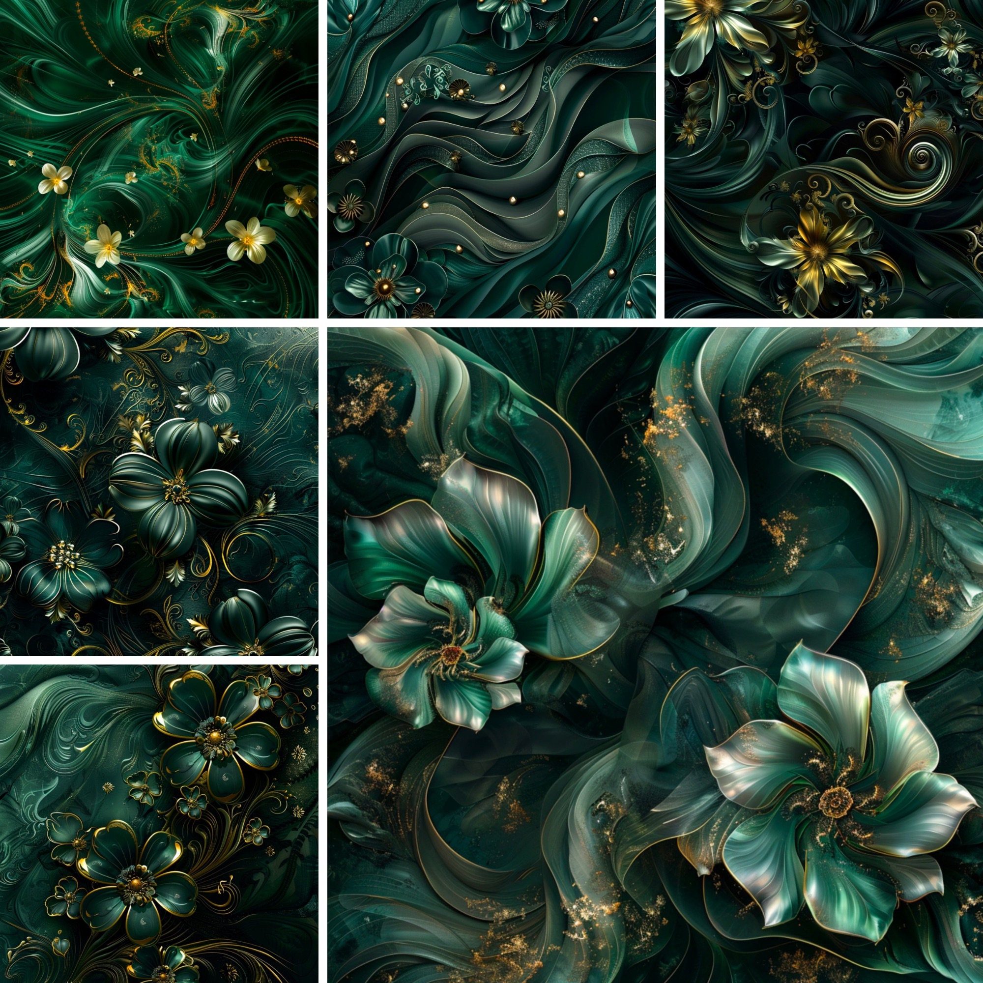 Green and Gold Rococo Digital Paper, Rococo Digital Paper, Gold Foil ...