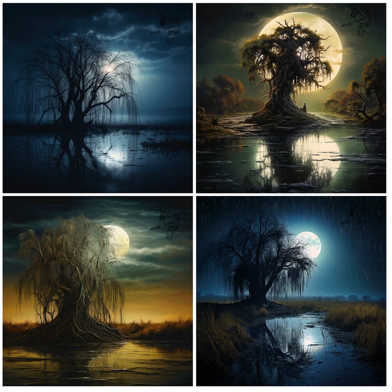 Willow Trees in the Moonlight Journal Paper Willow Trees Journal Pages ...