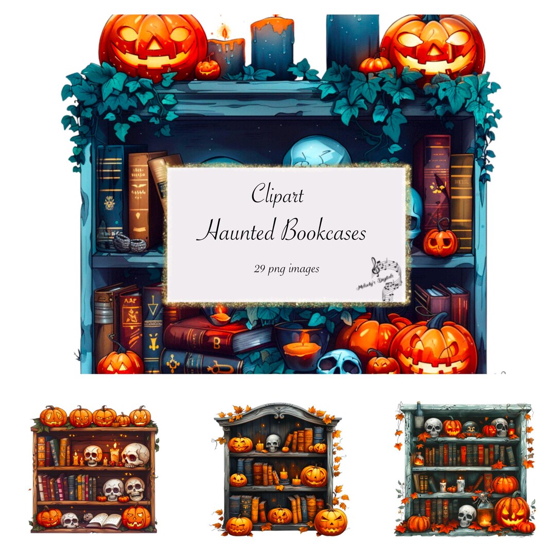 Watercolor Haunted Bookcase Clipart, Halloween Clipart, PNG Format ...