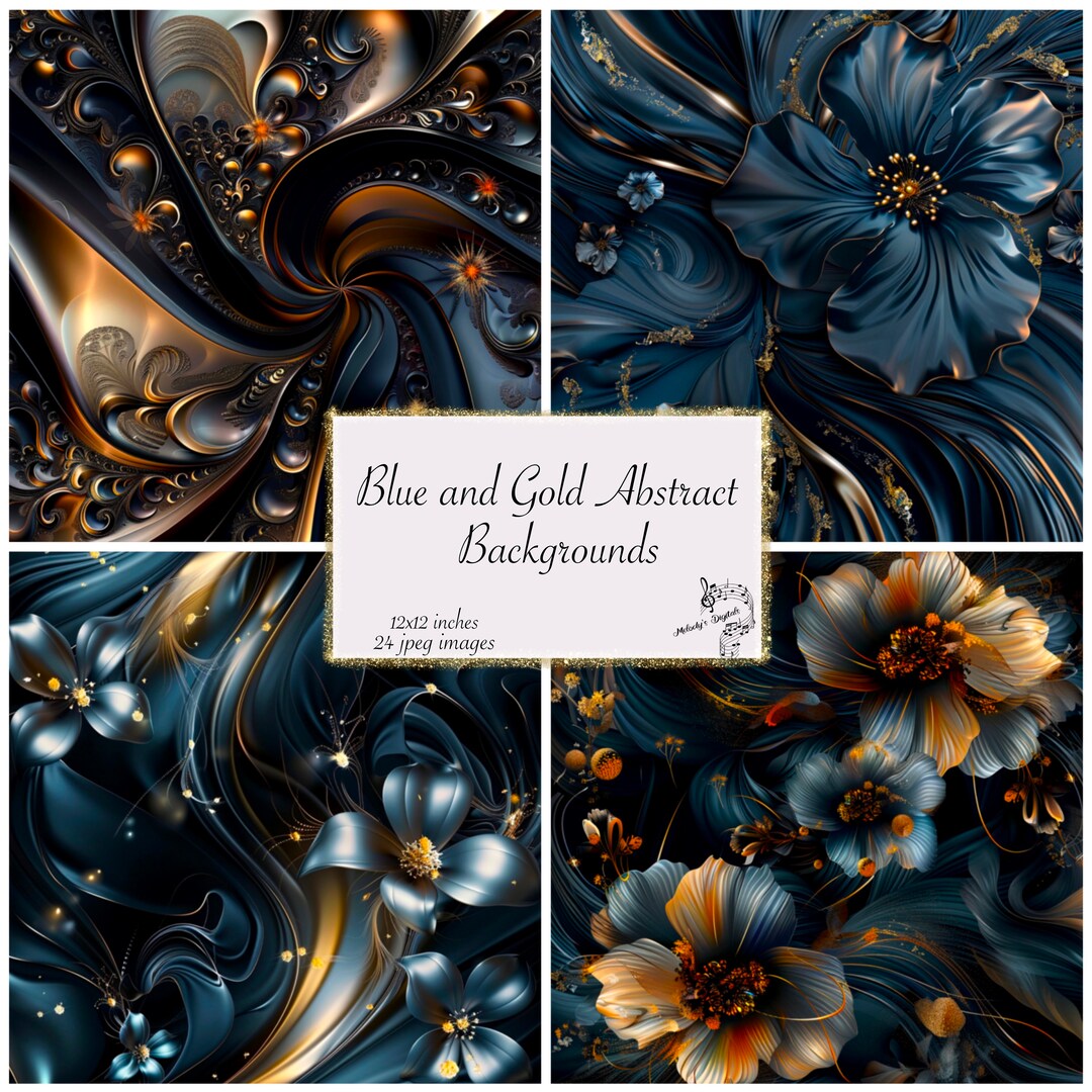 Blue and Gold Digital Paper, Abstract Digital Paper Gold Foil ...