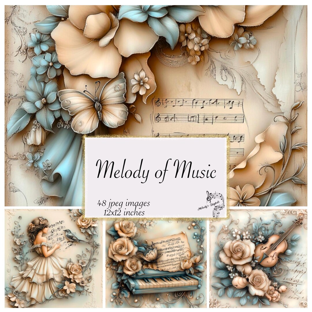 Melody of Music Printable Paper, Music and Instruments Junk Journal ...