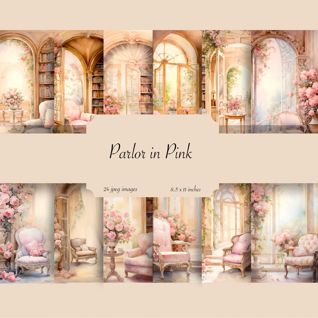 Pink Parlor Digital Paper, Floral Antique Room Designs (digital ...