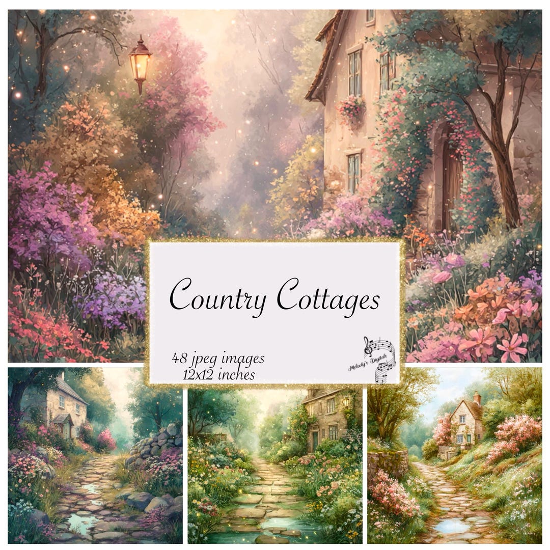 Country Cottages Digital Paper, Scrapbooking Kit, Printable Cottages ...