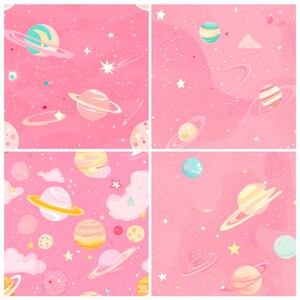 Baby Girl Moon and Stars in Pinks Digital Paper, Seamless Pink Stars ...