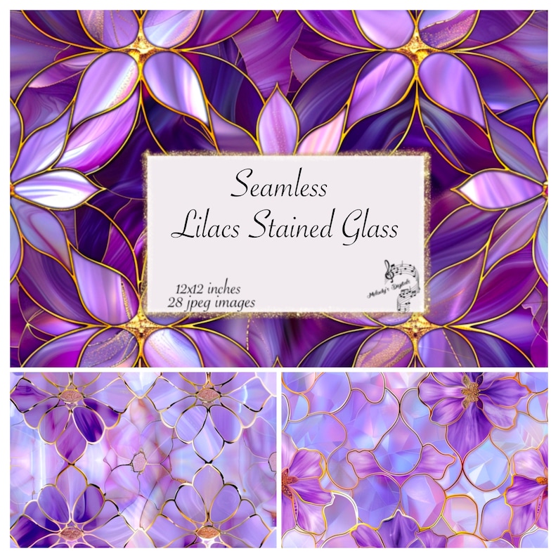 Lilacs Stained Glass Digital Paper, Iridescent Printable Texture ...