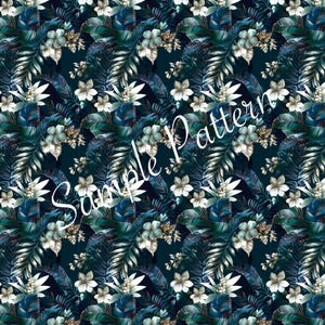 Blue Tropical Flowers Seamless Patterns, Hawaiian Wedding Floral ...
