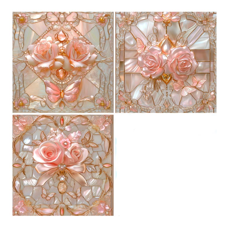 Stained Glass Junk Journal Kit, Pink Roses Butterflies (digital ...