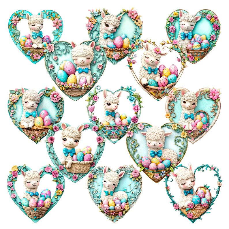 Easter Llama Clip Art, Heart Design, Spring Flowers (PNG Digital ...