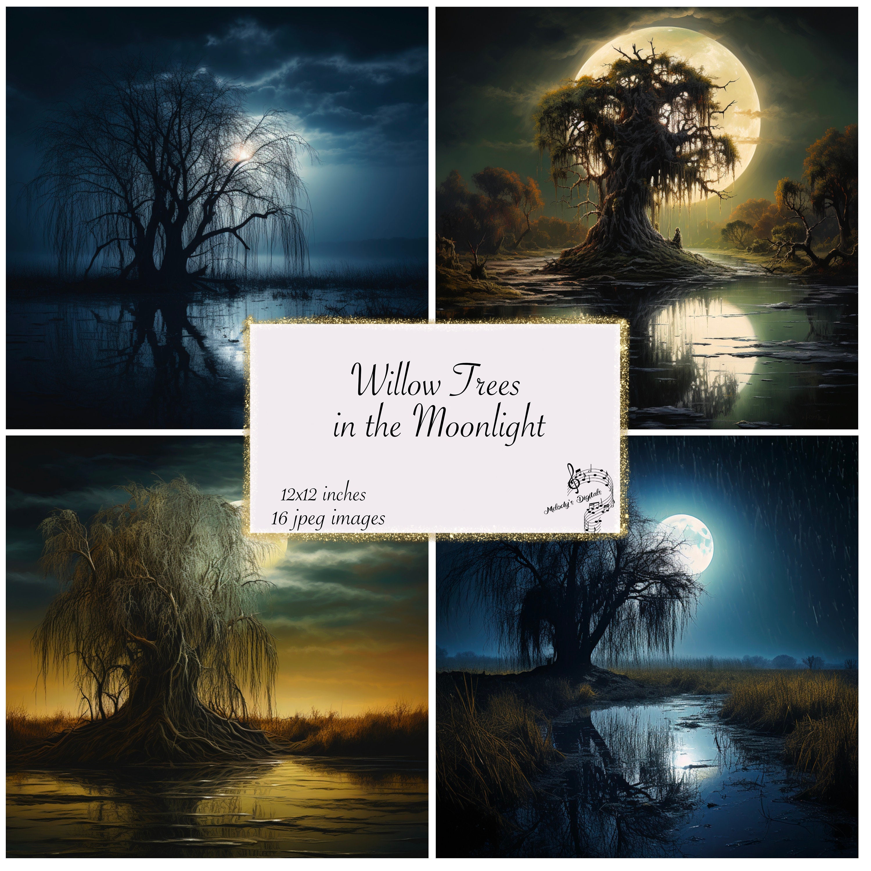 Willow Trees in the Moonlight Journal Paper Willow Trees Journal Pages ...
