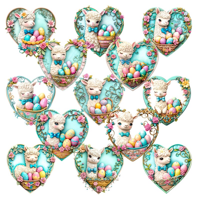 Easter Llama Clip Art, Heart Design, Spring Flowers (PNG Digital ...