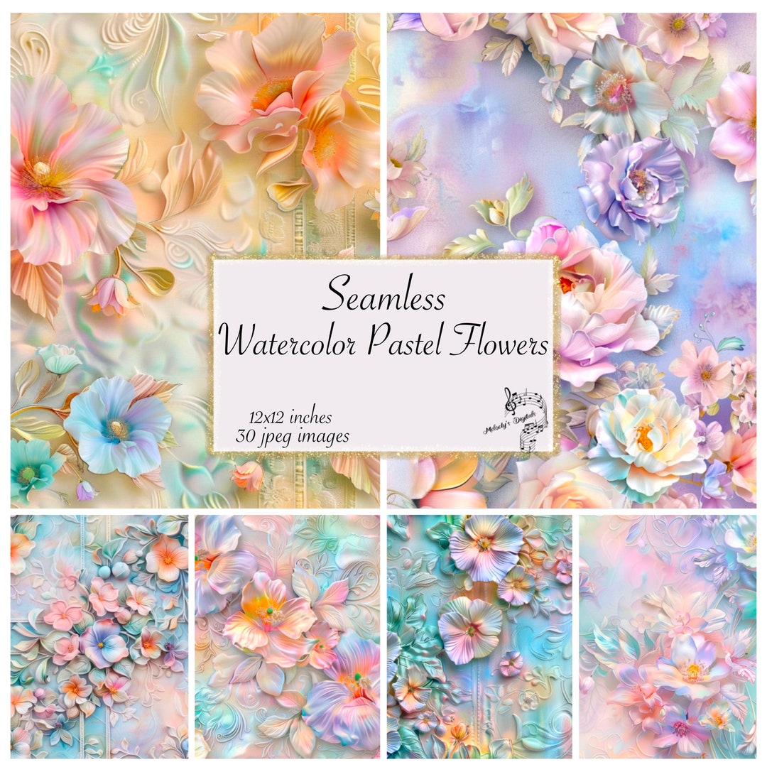Watercolor Pastel Flower Digital Paper Seamless Shabby Chic Printable ...