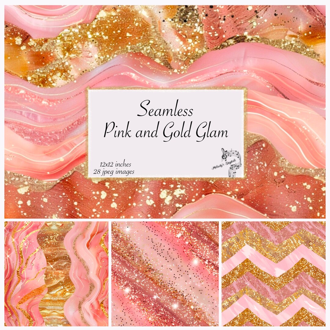 Pink and Gold Digital Background, Pink and Gold Digital Paper, Pink and ...