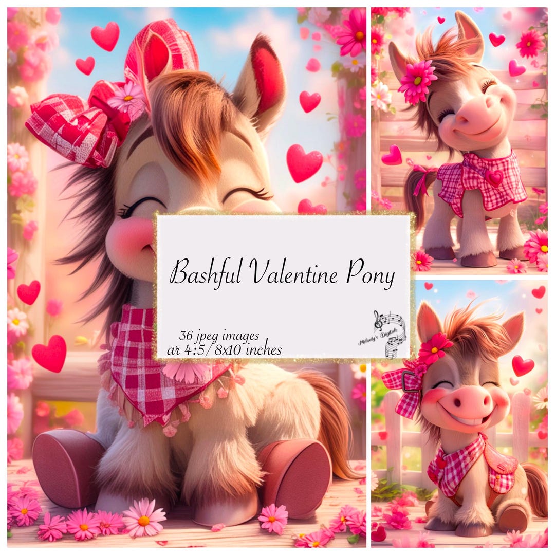 Bashful Valentine Pony Cards for Kids, Printable Valentines, 36 JPG ...