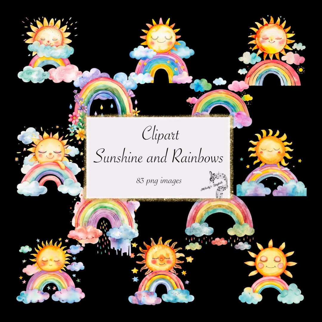 Sunshine and Rainbows Clipart, Rainbows and Sunshine Png, Watercolor ...