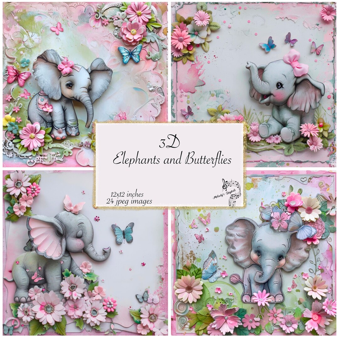 Elephants and Butterflies Journal Paper Children’s Designs Girls ...
