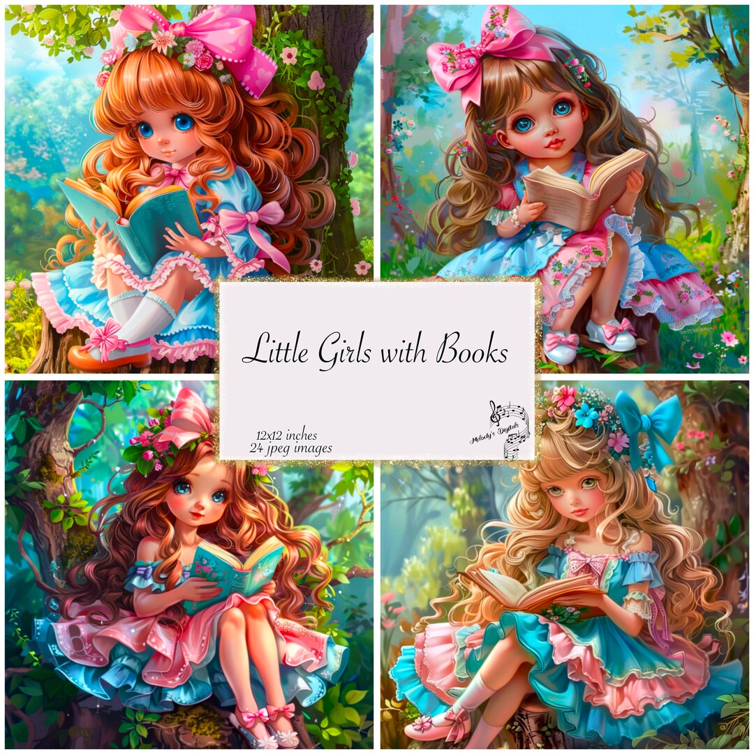 Little Girls With Books Journal Paper Children’s Scrapbooking Pages ...