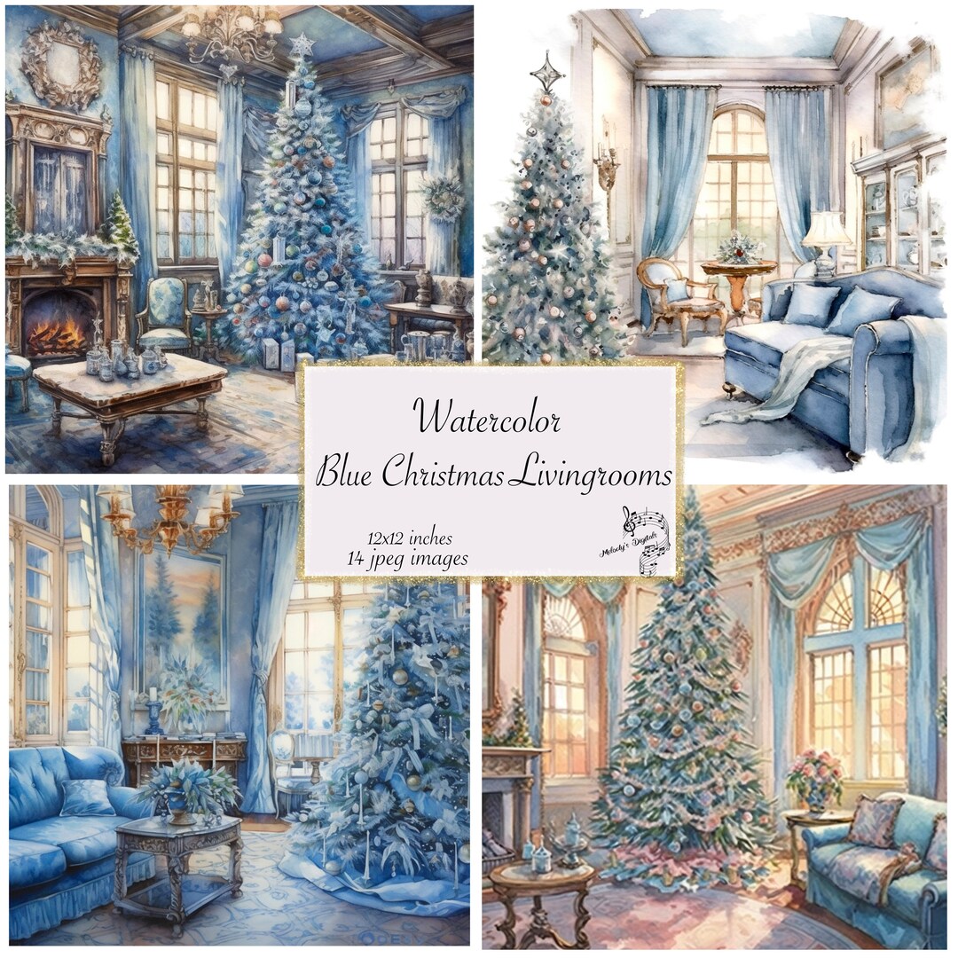 Watercolor Blue Christmas Livingroom's Journal Paper Christmas Journal ...