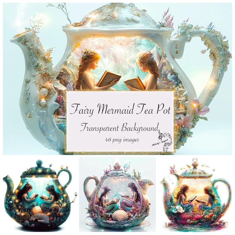 Fairy Tea Pot Digital Paper Mermaid Tea Pot Digital Paper, Rococo ...