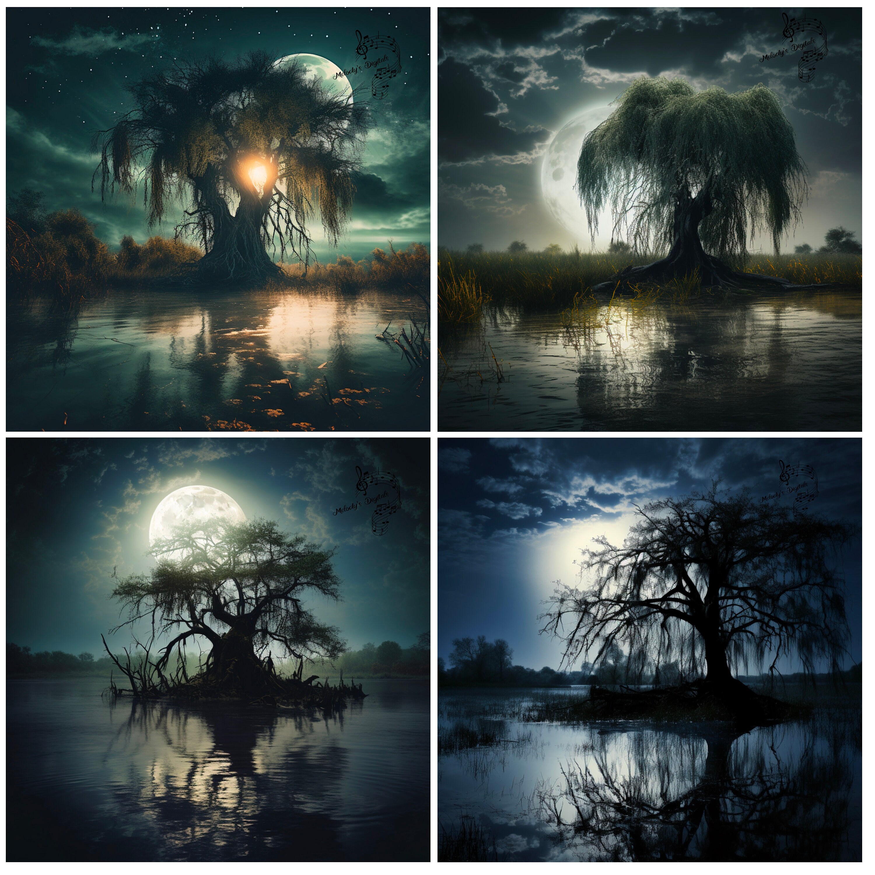 Willow Trees in the Moonlight Journal Paper Willow Trees Journal Pages ...