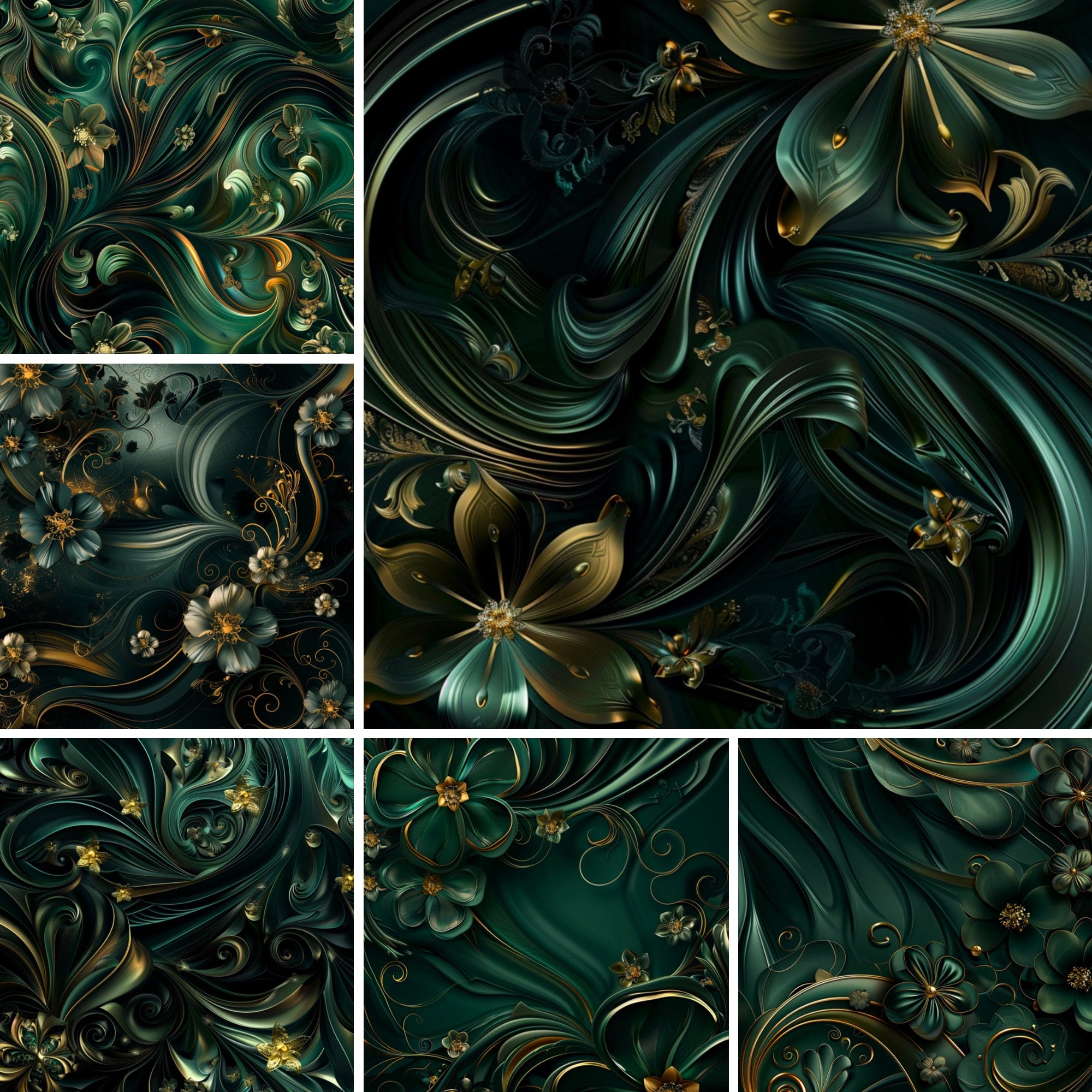 Green and Gold Rococo Digital Paper, Rococo Digital Paper, Gold Foil ...