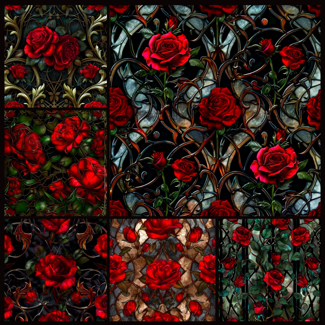 Gothic Red Roses Stained Glass Digital Paper (digital Download) - Etsy