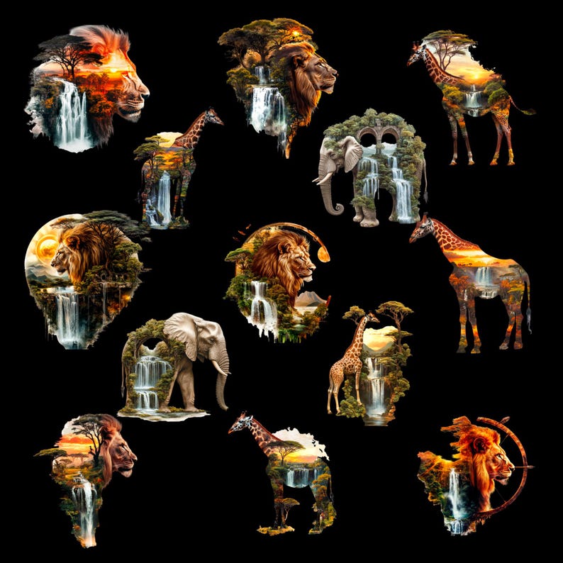 Africa Png, Safari Wildlife Clipart, Elephant, Lions and Giraffes Png ...