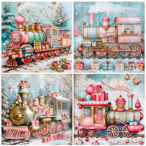 Pink Christmas Trains Digital Paper Vintage Trains, Enchanted Christmas ...