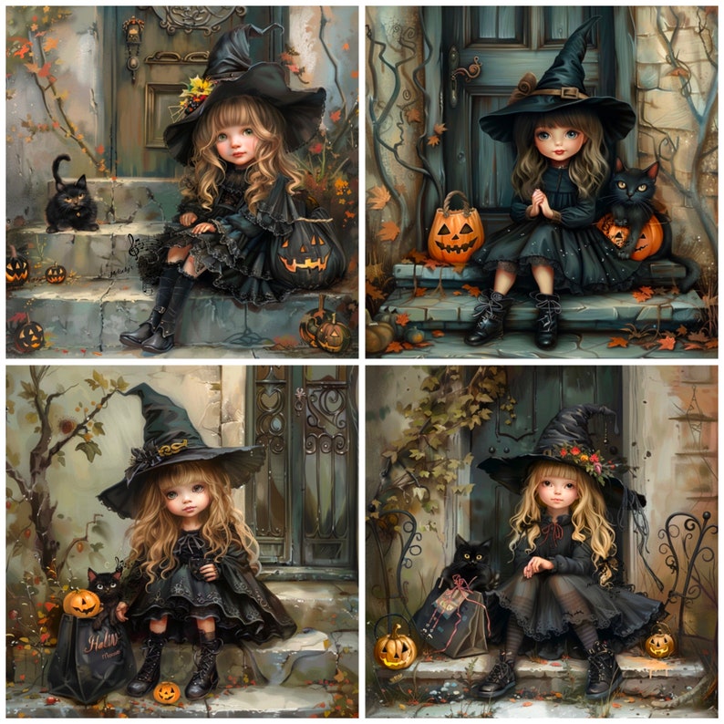 Little Girl Witches Digital Paper, Witches Digital Paper, Halloween ...