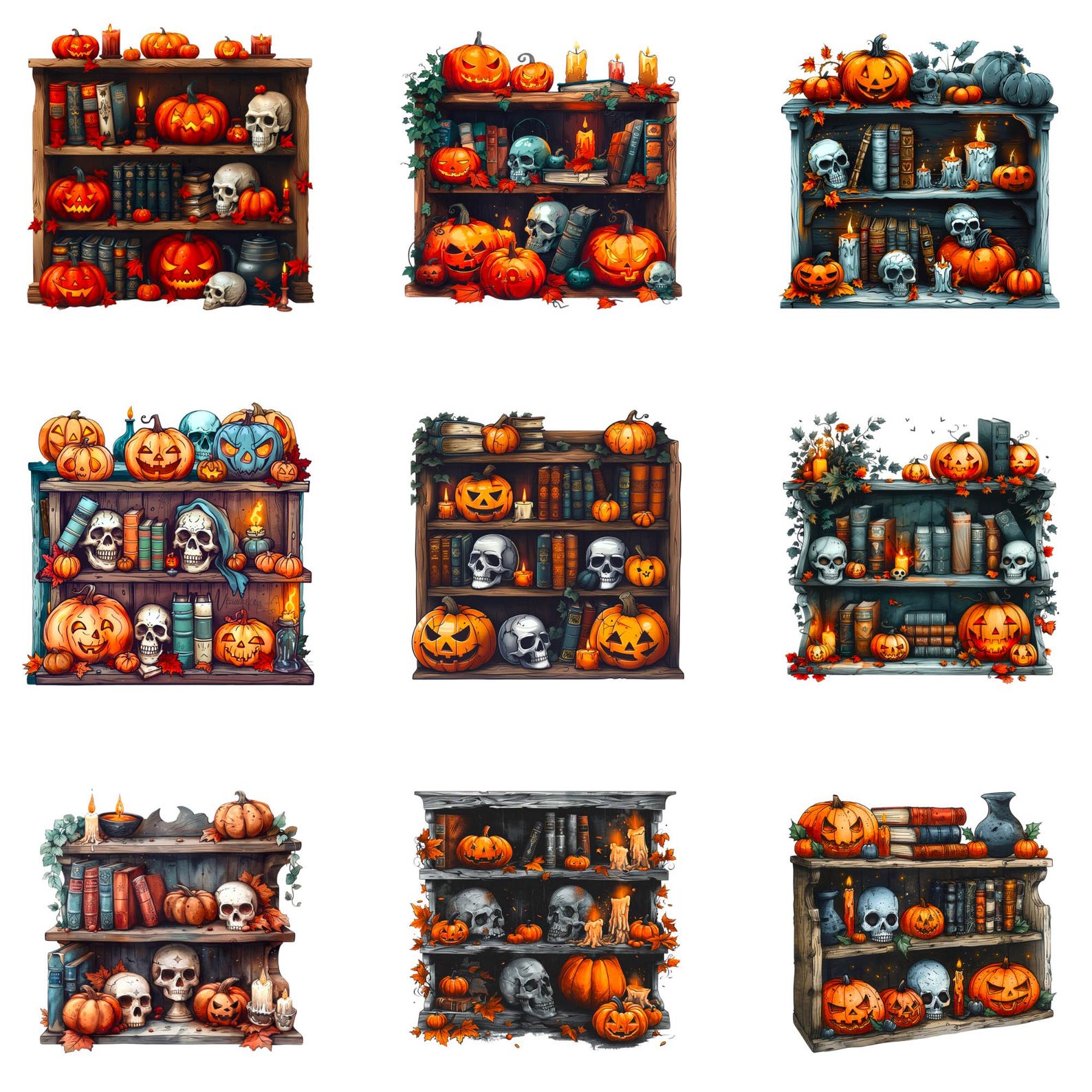 Watercolor Haunted Bookcase Clipart, Halloween Clipart, PNG Format ...