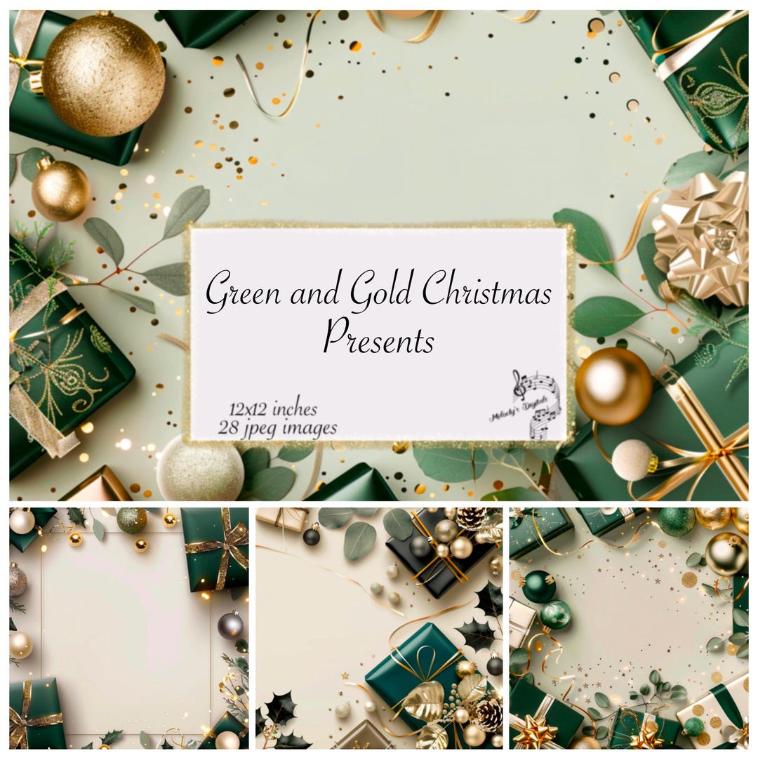Green and Gold Christmas Present Digital Paper Christmas Scrapbook ...